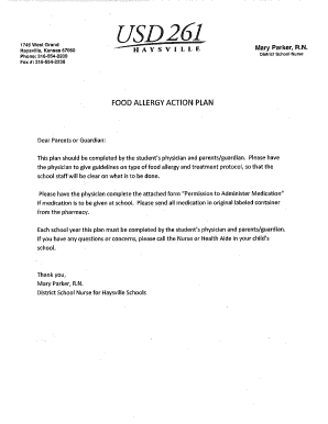 Fillable Online usd261 Food Allergy Action Plan - USD 261 Haysville ...