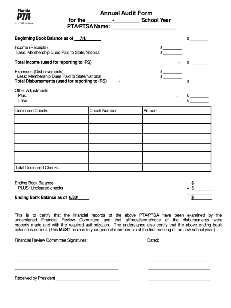 Fillable Pta Audit Form - Printable Forms Free Online