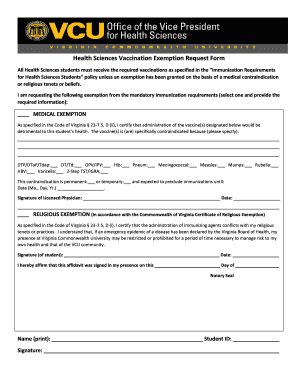 Fillable Online students vcu Health Sciences Vaccination Exemption Request Form Fax Email Print ...