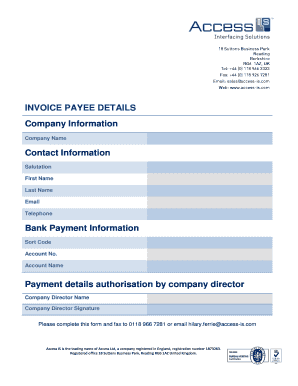 Fillable Online INVOICE PAYEE DETAILS Company Information - Access IS ...