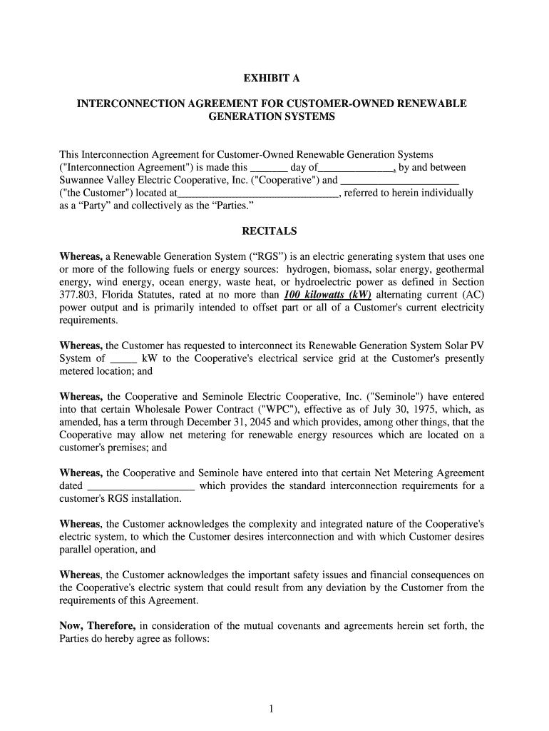 Fillable Online EXHIBIT A INTERCONNECTION AGREEMENT FOR CUSTOMEROWNED ...