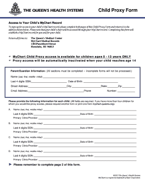 Fillable Online mychart queens MyChart Child Proxy Form Fax Email Print ...