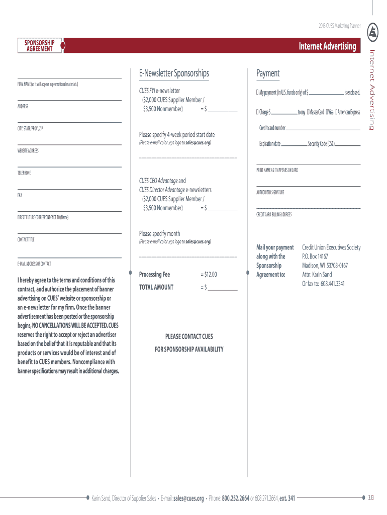Fillable Online cues E-Newsletter Sponsorships Payment - CUES Fax Email ...