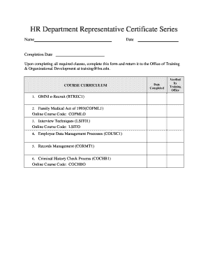 Fillable Online hr fsu HR Department Representative Certificate Series ...