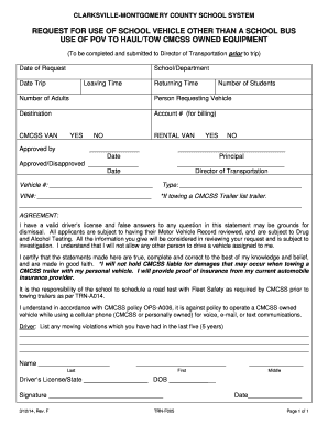 Fillable Online REQUEST FOR USE OF SCHOOL VEHICLE OTHER THAN A SCHOOL ...