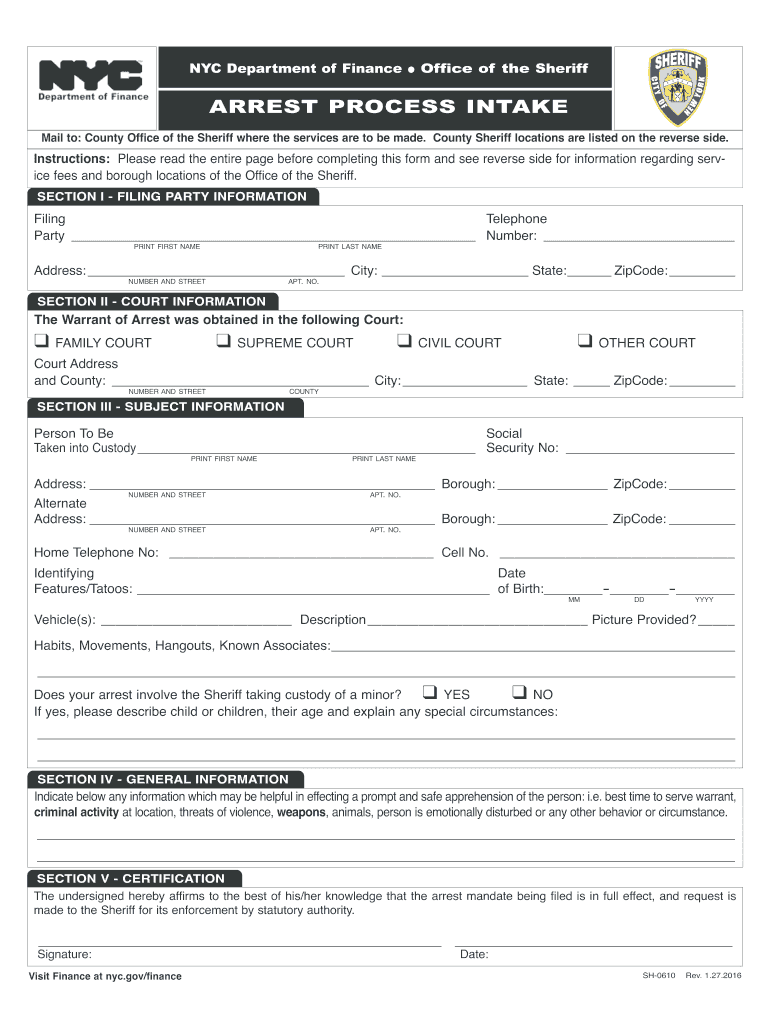 Fillable Online Arrest Process Intake Sheet - NYCgov Fax Email Print - pdfFiller