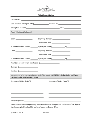 Fillable Online Ticket Reconciliation - cmcssnet Fax Email Print ...