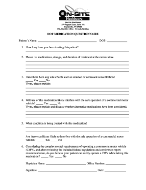 Fillable Online DOT Medication Questionnaire Fax Email Print - pdfFiller