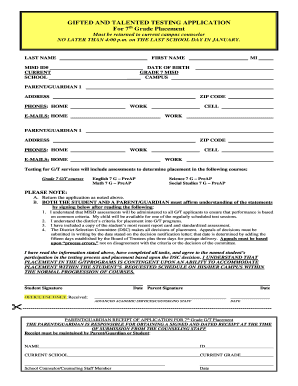 Fillable Online 7th Grade GT Application Annual online Fax Email Print ...