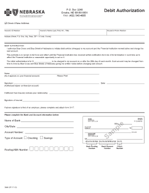 Fillable Online Debit Authorization - BCBSNE Fax Email Print - pdfFiller