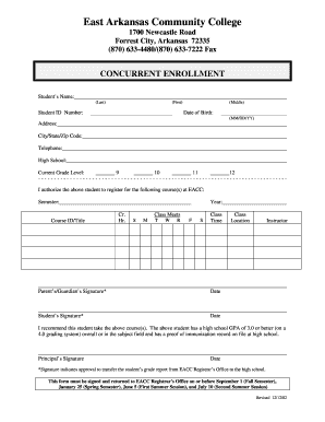 Fillable Online eacc ConcurrentStudentEnrollmentFormPDF Concurrent Enrollment - eacc Fax Email ...