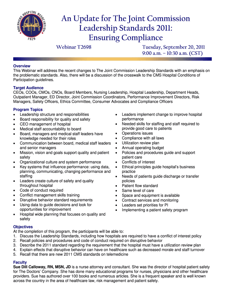 Fillable Online arkhospitals An Update for The Joint Commission ...