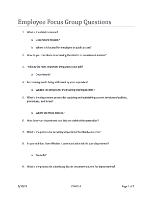 Fillable Online Employee Focus Group Questions - CMCSS Fax Email Print ...