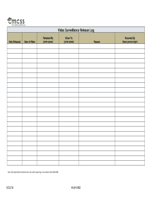 Fillable Online Video Surveillance Release Log - cmcssnet Fax Email ...