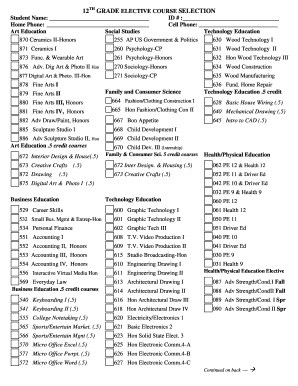 Fillable Online 12TH GRADE ELECTIVE COURSE SELECTION Fax Email Print ...