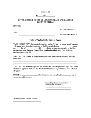 Fillable Online court nl Supreme Court of Newfoundland and Labrador ...