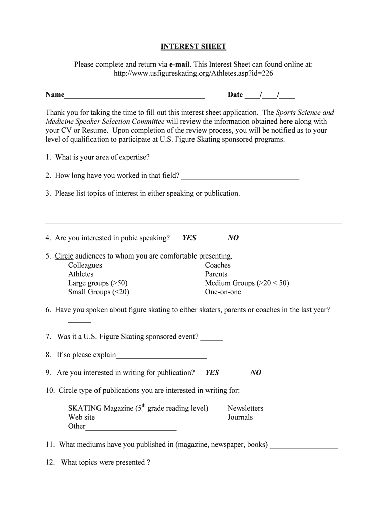 Fillable Online usfigureskating INTEREST SHEET - US Figure Skating ...