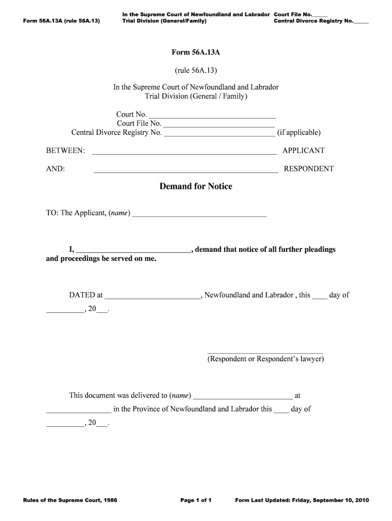 Fillable Online court nl Supreme Court of Newfoundland and Labrador ...