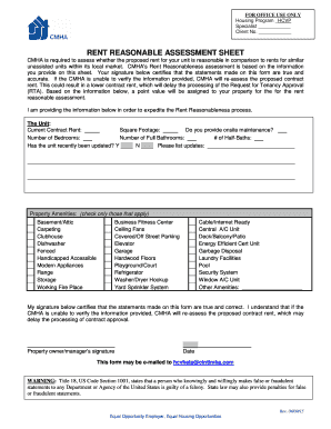 Fillable Online RENT REASONABLE ASSESSMENT SHEET - bcintimhacomb Fax ...