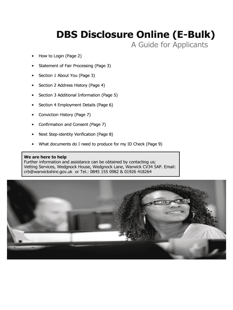 Fillable Online DBS Disclosure Online E-Bulk - Warwickshire Direct Fax ...