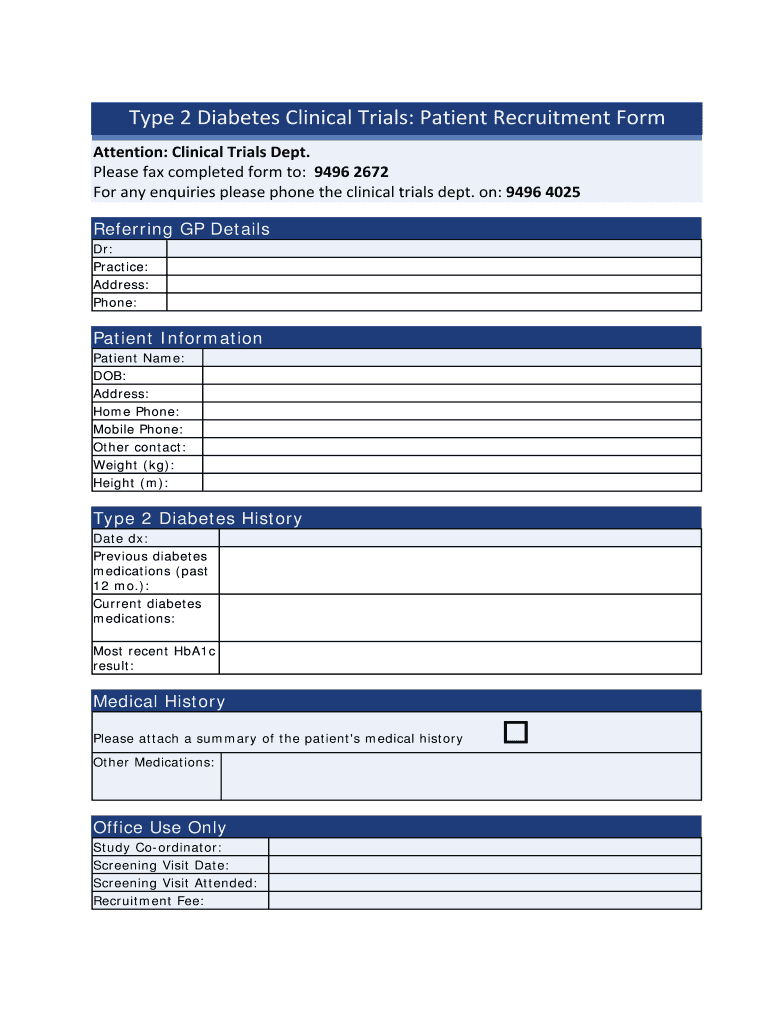 Fillable Online Type 2 Diabetes Clinical Trials Patient Recruitment ...
