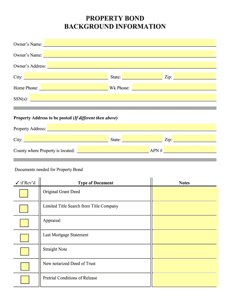 Fillable Online cae-fpd PROPERTY BOND BACKGROUND INFORMATION Fax Email ...