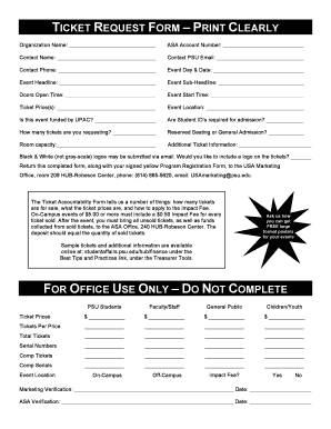 Fillable Online studentaffairs psu TICKET REQUEST FORM PRINT CLEARLY ...