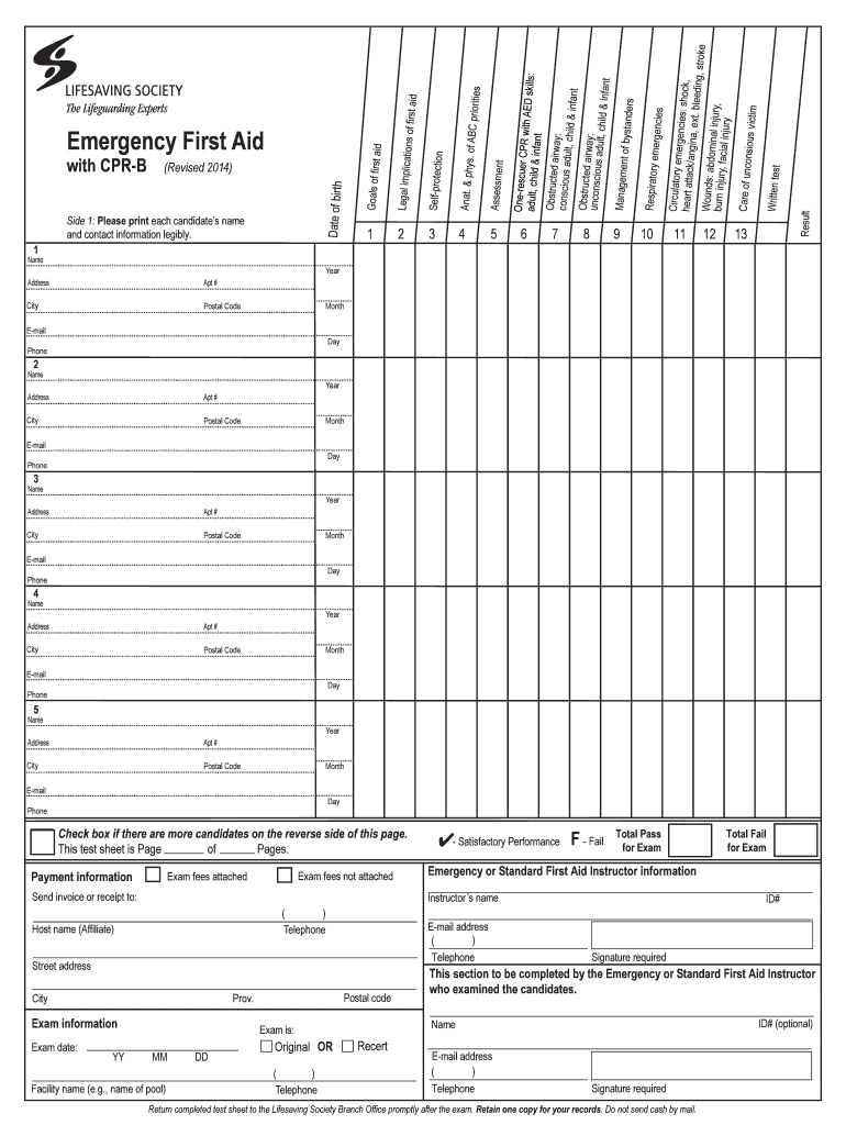 Fillable Online Emergency First Aid - Lifesaving Society Fax Email ...