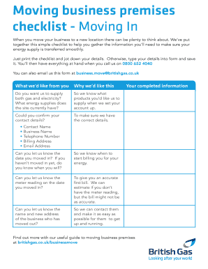 Fillable Online Moving business premises checklist Moving In When you ...