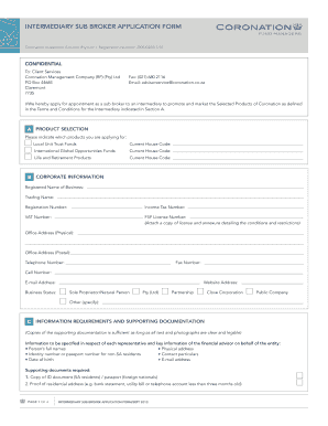 Fillable Online INTERMEDIARY SUB BROKER APPLICATION FORM Fax Email ...