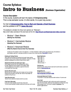 Fillable Online Course Syllabus Intro to Business Business Organization ...