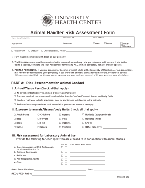 Fillable Online health umd Animal Handler Risk Assessment Form Fax ...