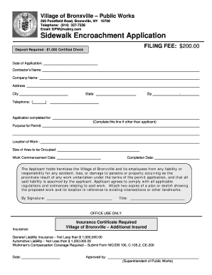 Fillable Online Sidewalk Encroachment Application - villageofbronxvillecom Fax Email Print ...