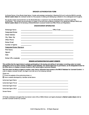 Fillable Online BROKER AUTHORIZATION FORM - docsbmarketleadercomb Fax Email Print - pdfFiller