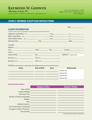 Fillable Online FAMILY MEMBER ADOPTION INTAKE FORM - bscadoptnetb Fax ...