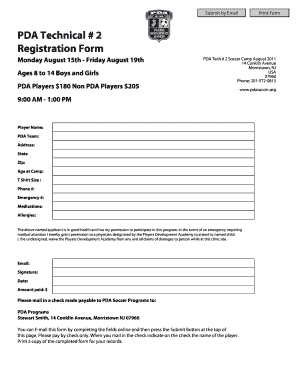 Fillable Online pdasoccer PDA Technical 2 Registration Form Fax Email ...