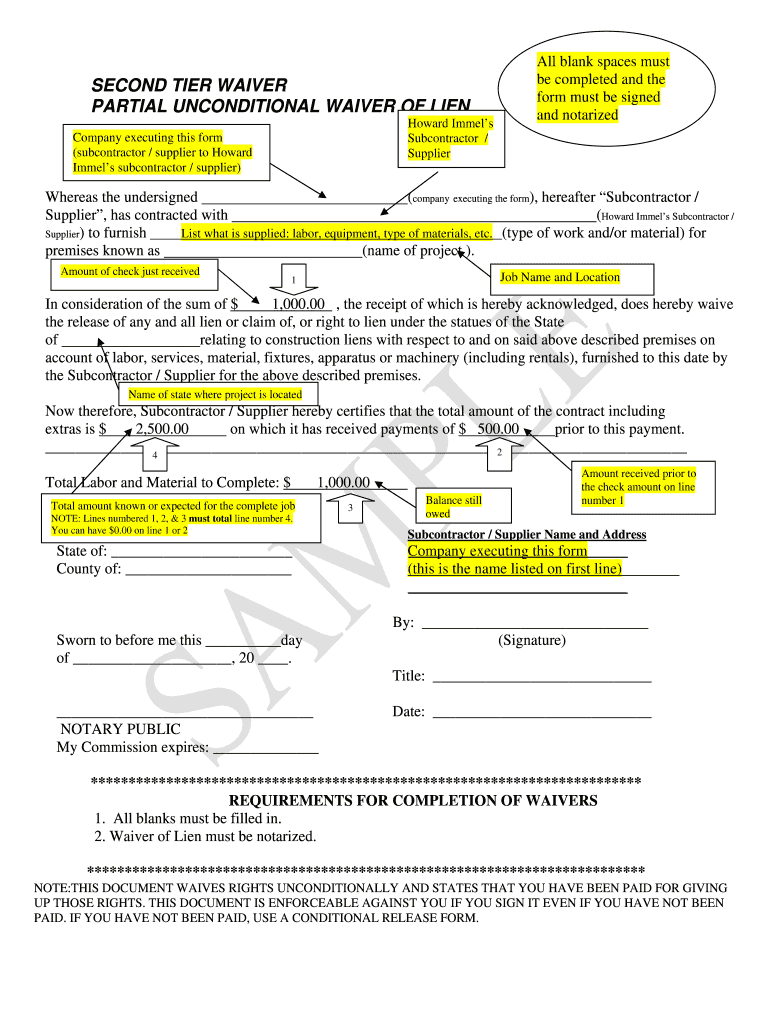 Fillable Online 2nd Tier-Partial Unconditional Waiver Sampledoc Fax ...