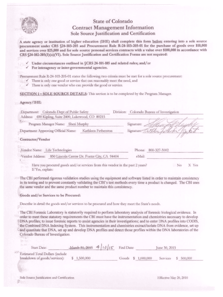 Fillable Online Sole Source Justification and Certification Fax Email ...