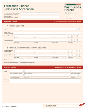 Fillable Online Farmlands Finance Term Loan Application Fax Email Print ...