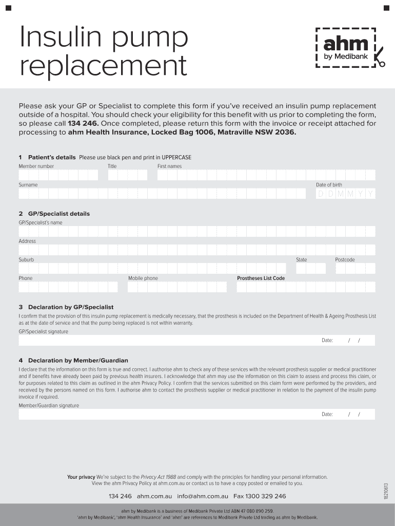 Fillable Online Insulin pump replacement - ahm Health Insurance Fax ...