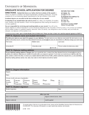 Fillable Online grad umn GRADUATE SCHOOL APPLICATION FOR DEGREE RETURN ...