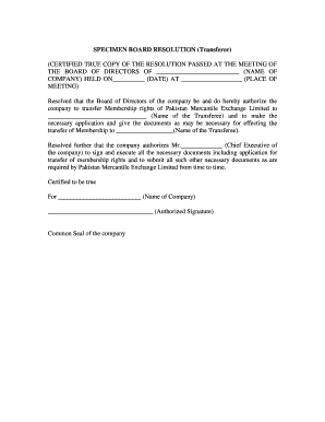 Fillable Online SPECIMEN BOARD RESOLUTION Transferor Fax Email Print ...