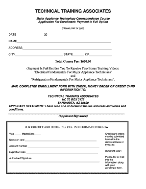 Fillable Online TECHNICAL TRAINING ASSOCIATES - btechtrainassoccomb Fax ...