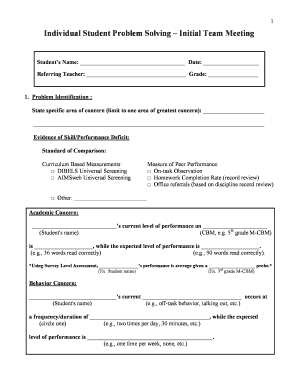 Fillable Online wovsed Individual Student Problem Solving Initial Team ...