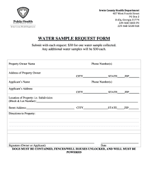 Fillable Online Irwin Water Sample Request - southhealthdistrictcom Fax ...