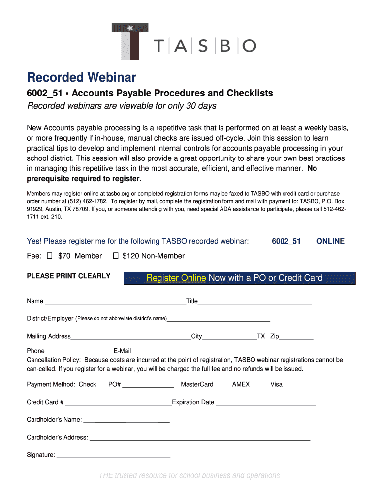 Fillable Online members tasbo 600251 Accounts Payable Procedures and Checklists - members tasbo ...