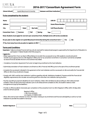 Fillable Online financialaid lmu Consortium Agreement - LMU Financial ...