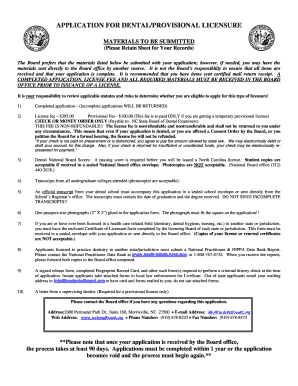 Fillable Online ncdentalboard Application for dentalprovisional ...