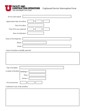 Fillable Online facilities utah Unplanned Service Interruption Form Fax ...