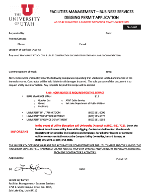 Fillable Online facilities utah Survey Digging Permit - Facilities ...